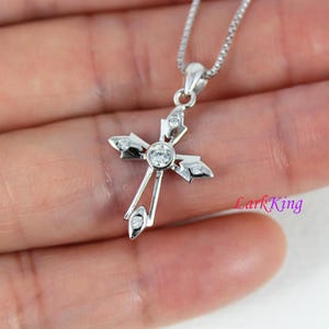 Sterling Silver Small Cross Necklace, Tiny Cross Necklace, Zircon ...