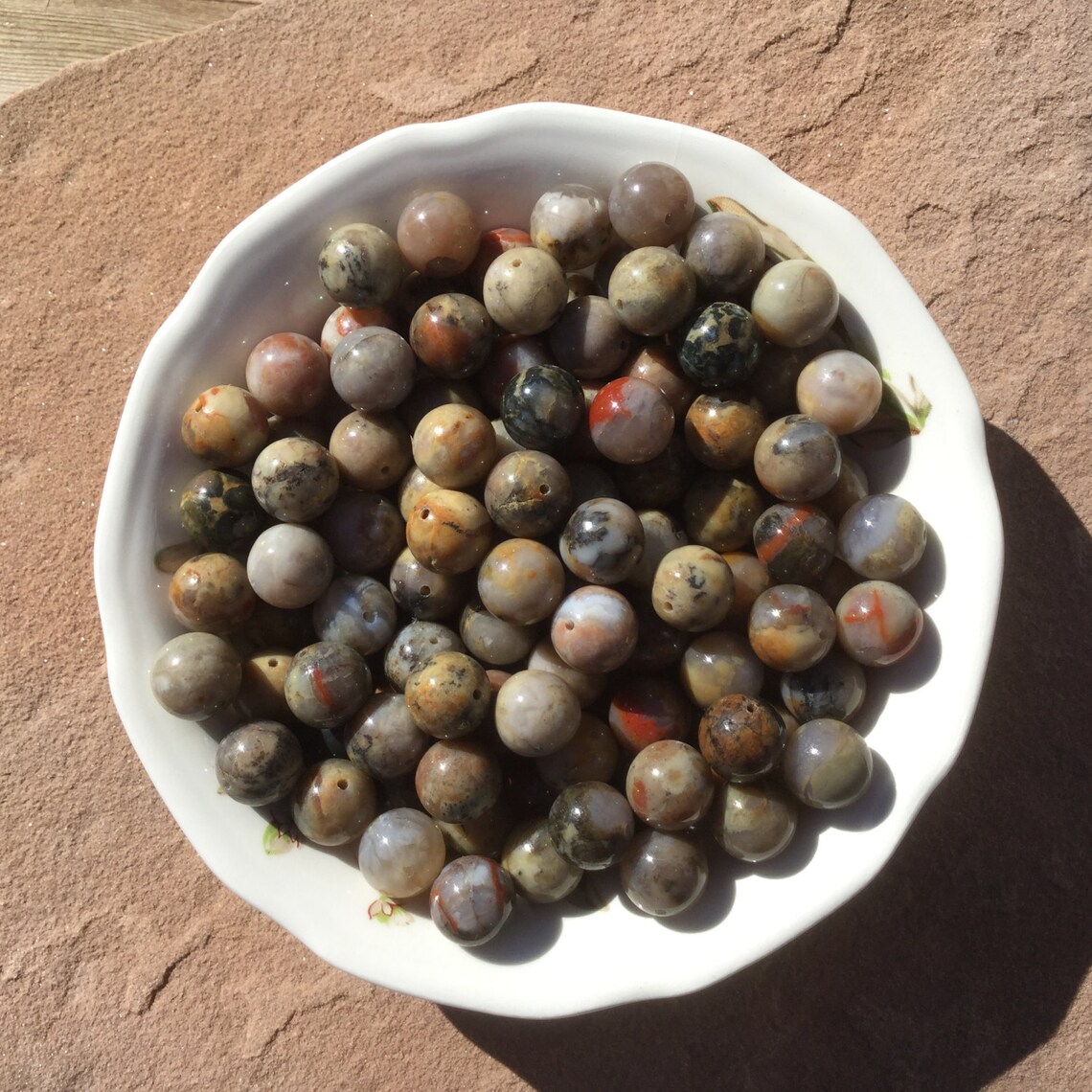 Agatized Dinosaur Poop Coprolite 12 Mm Beads, Fossilized Dinosaur ...