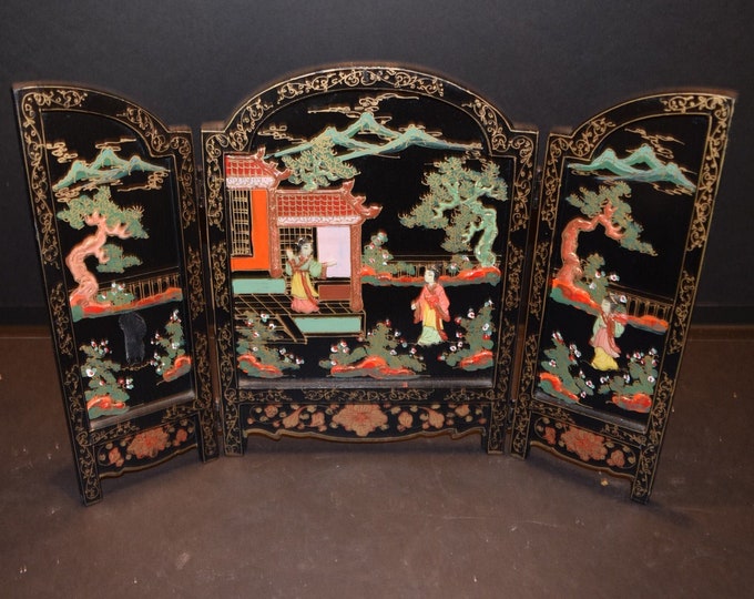 Japanese Geisha Landscape Tri-fold Tabletop Screen Triptych 3D ...