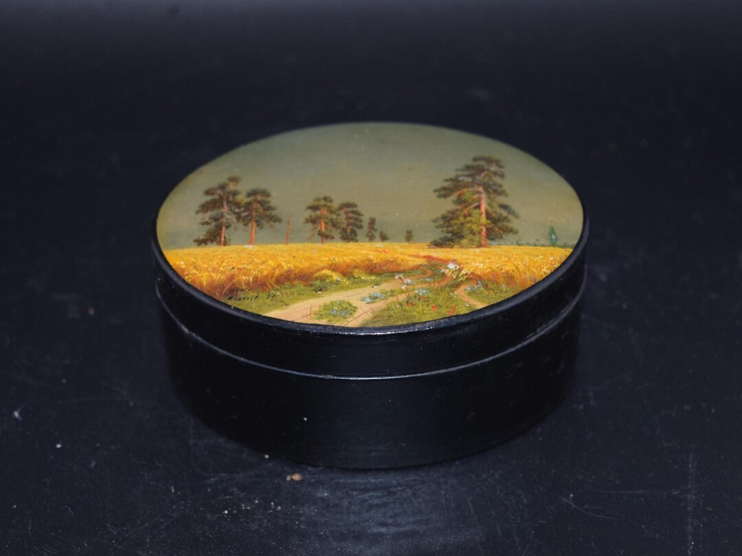 Small Russian Lacquer Box Vintage Hand Painted Fedoskino Trinket Box ...