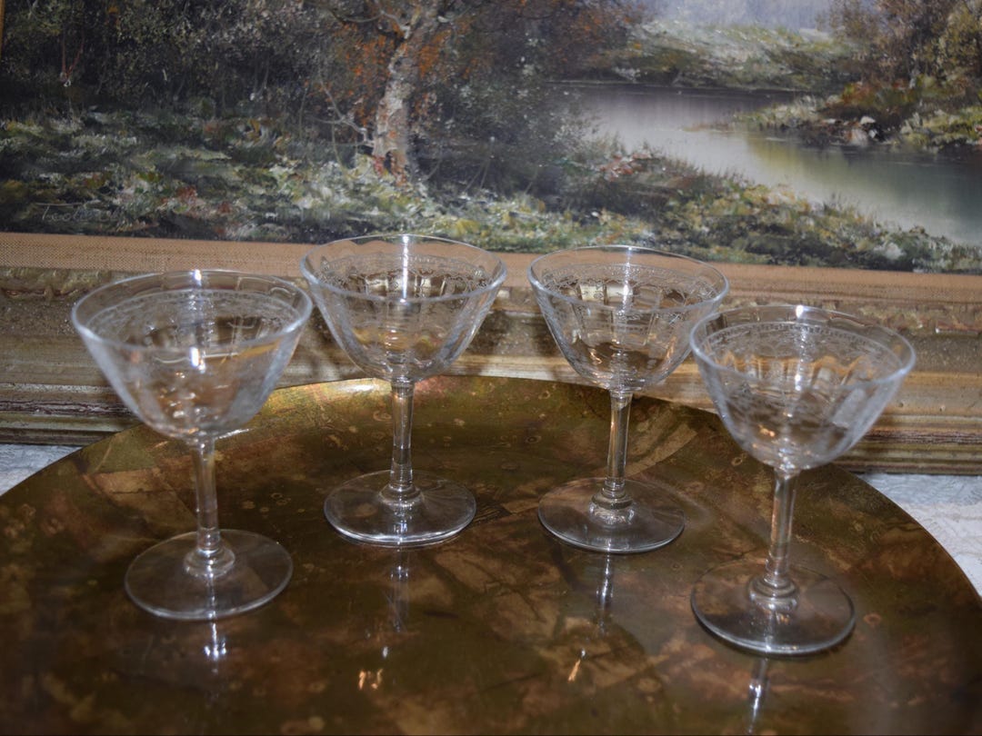 Fostoria Style Clear Needle Etched Pressed Glass Wine Cordial/sherry ...