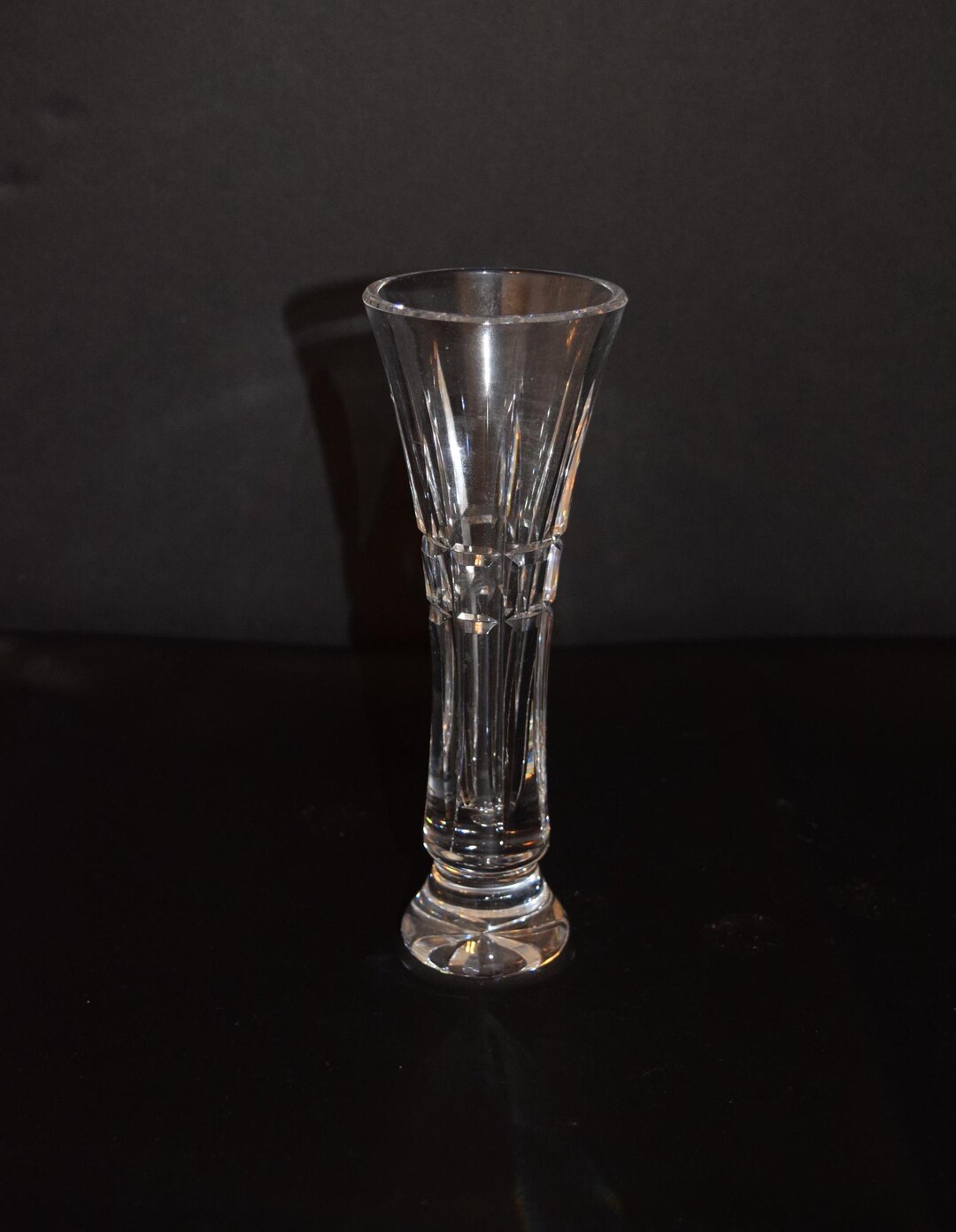 Heavy Pedestal Crystal Fluted Vase With Spikes and Crosshatched Cuts ...