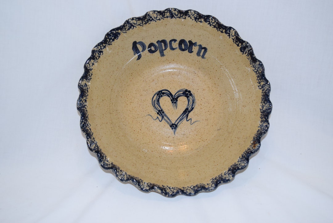 Three Rivers Clay Works 12" Heart Motif Center Popcorn Bowl Ruffled Rim ...
