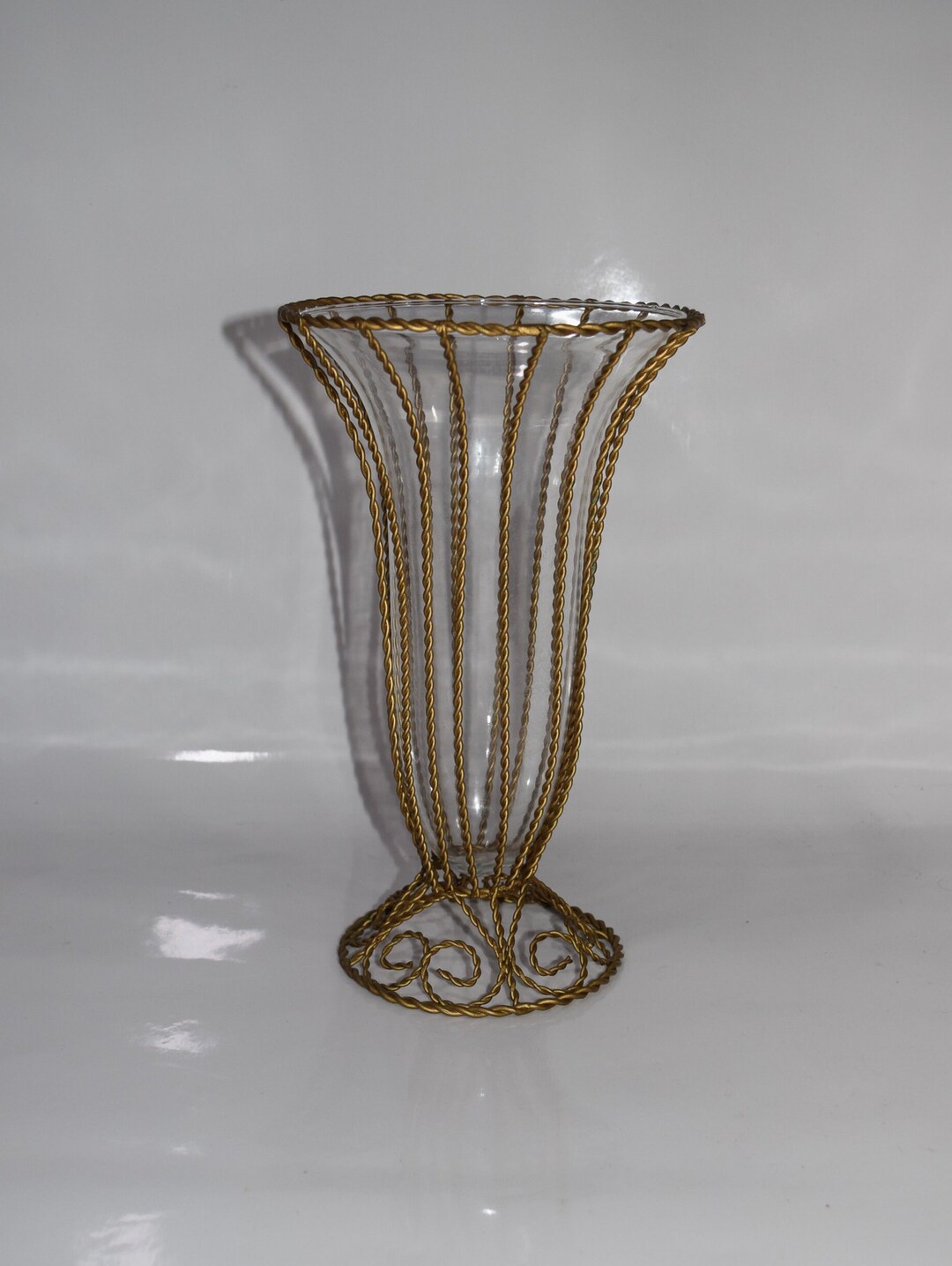 Scrolled Gold Twisted Brass Metal Wire Caged Container of a Fluted ...