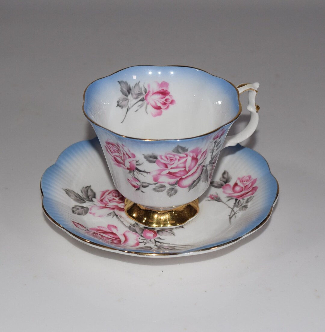 Royal Albert Pattern 4375 English Bone China Blue and Pink Rose Cup and ...