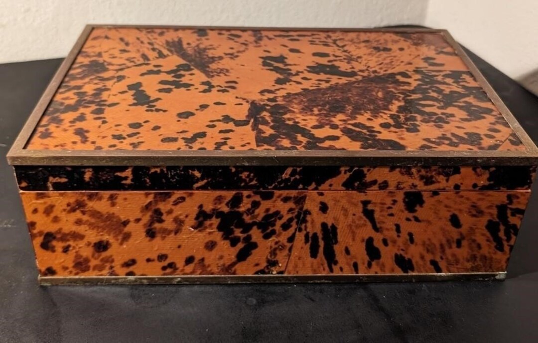 Early 19th Century Faux Tortoise Shell Wooden Jewelry Box With Top and ...