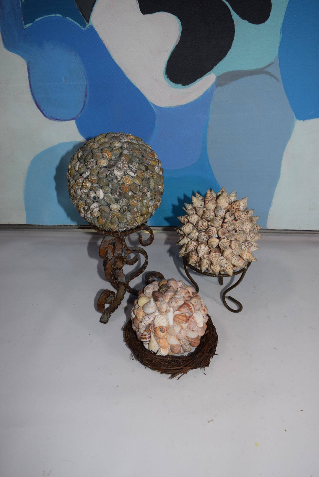 Seashell Encrusted Balls Art Sculpture Rose Colored Shell Ball, A ...