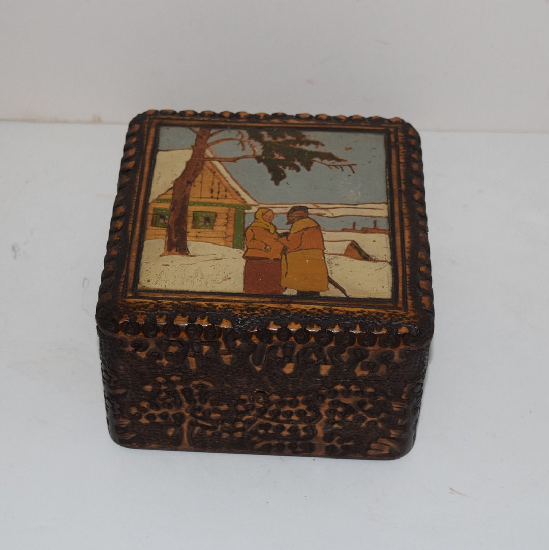 Antique Russian Wooden Box With Basma Abramtsevo Russian Soviet Union ...