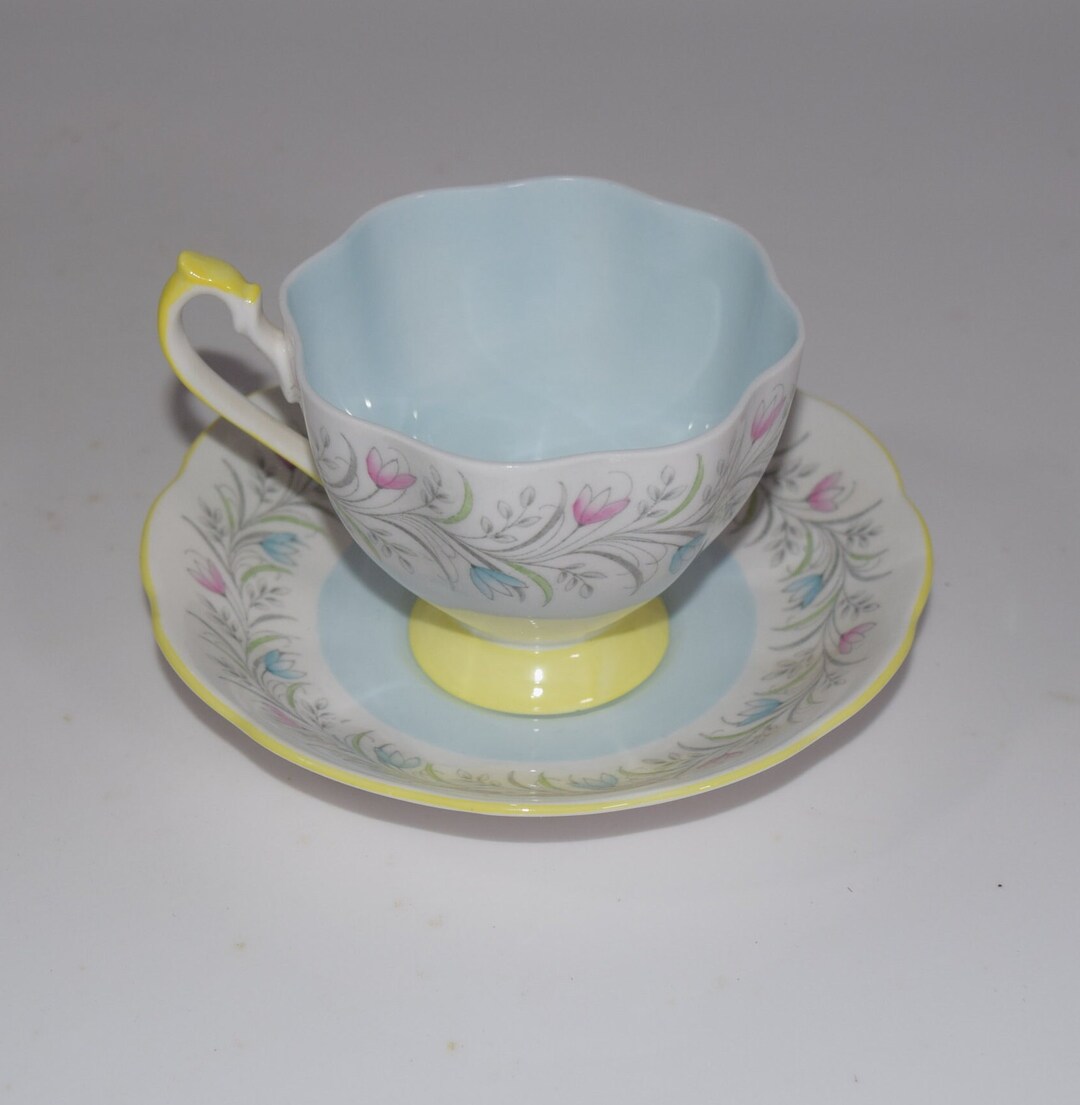 Queen Anne Tea Cup and Saucer Pastel Tulip Pattern, Floral Tea Cups ...