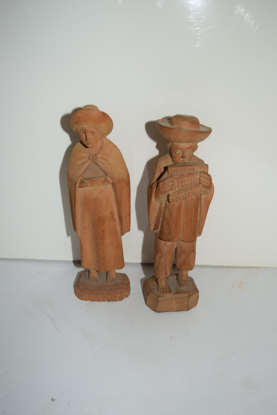 Wood Carving of Peasant Man and Woman Figures, Vintage 1950s Small ...