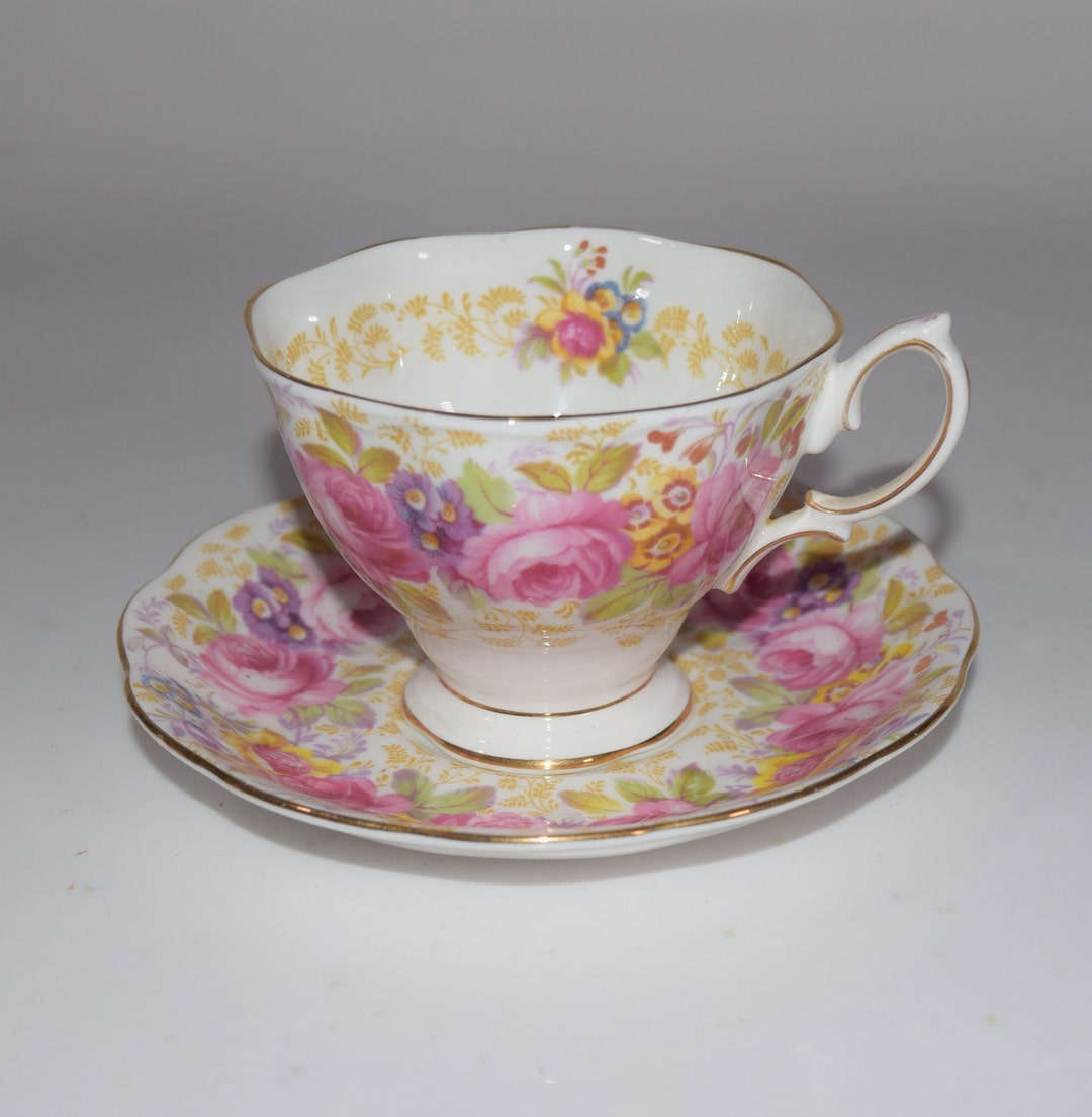 Royal Albert Pattern 4375 English Bone China Blue and Pink Rose Cup and ...