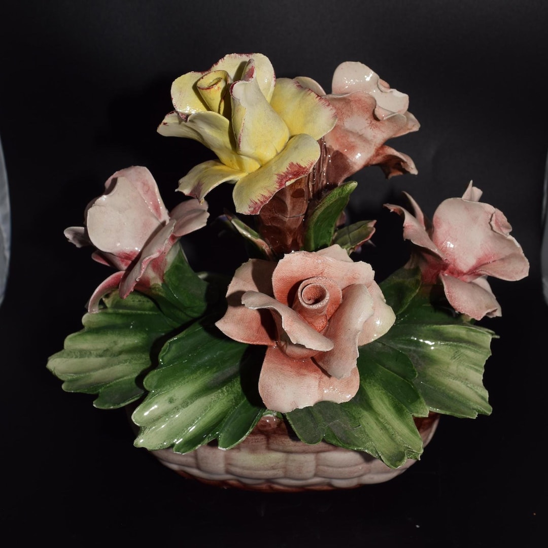 Matching Vintage Capodimonte Rose Flower Basket Savastano Nuova ...