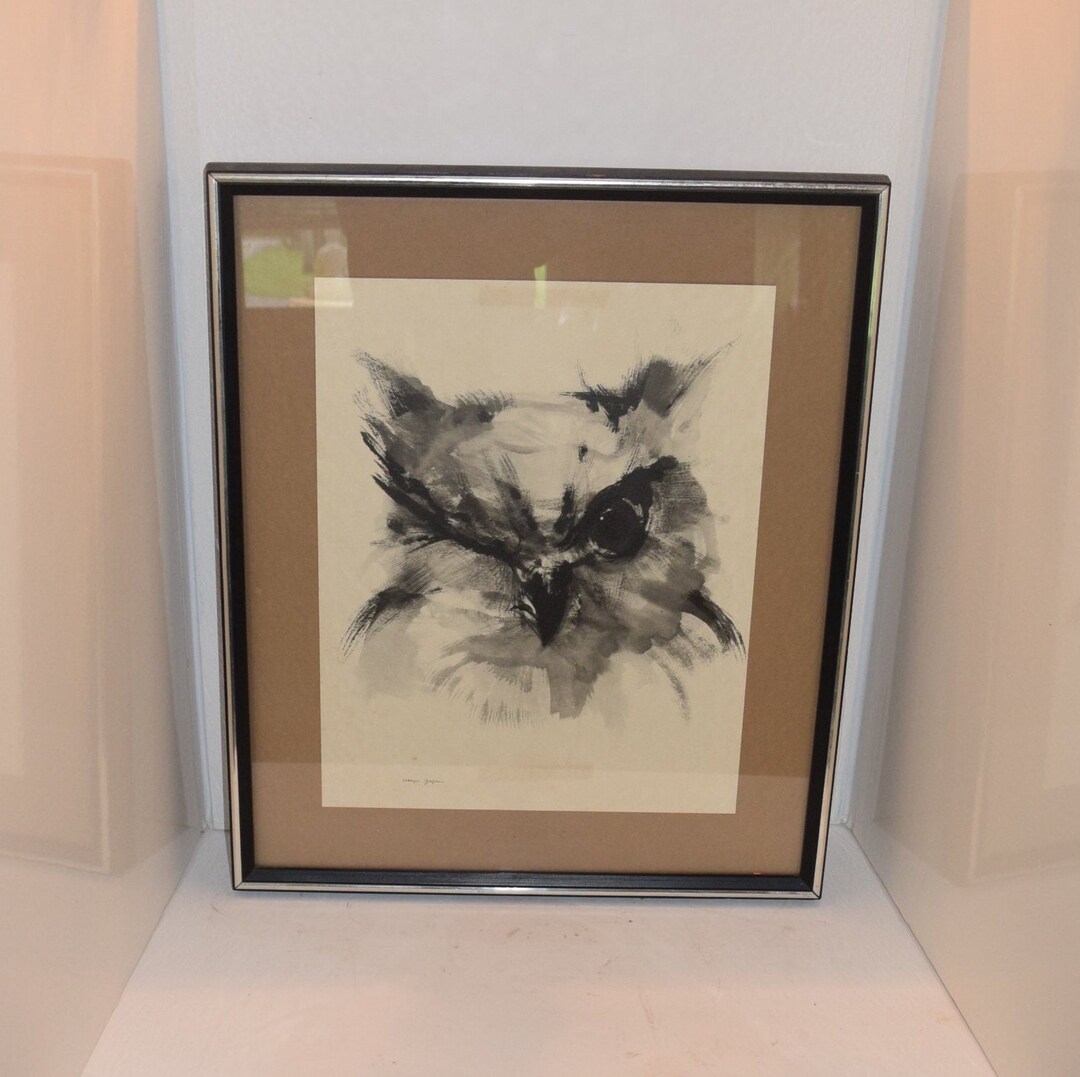 Mid Century Modern Nite Owl Framed Winking Owl DRYPOINT ETCHING Owl Art ...