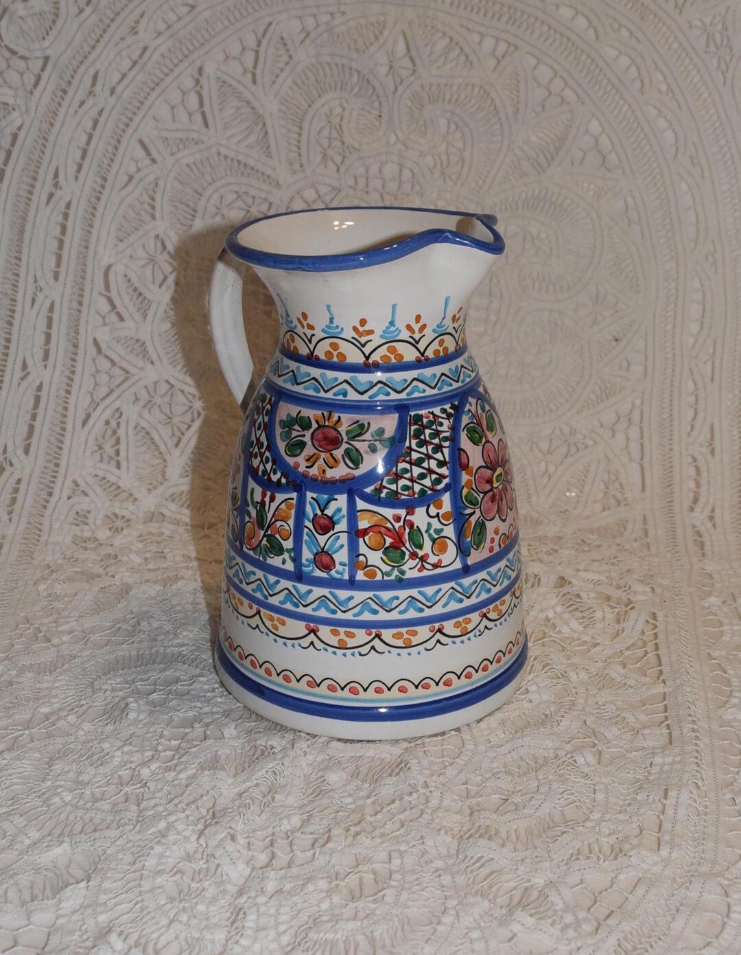 Hand Painted Art Pottery Large Water Pitcher - Etsy