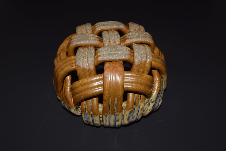 Rustic Clay Woven Basket With Earth Tone Brown Glaze Art Studio Ceramic ...