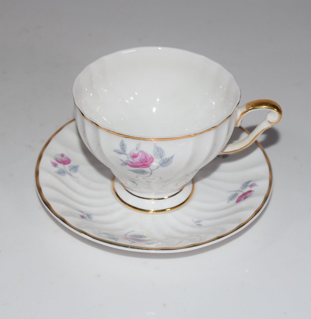 Queen Anne Tea Cup and Saucer Pastel Dainty White Pink Rose Rosabel ...