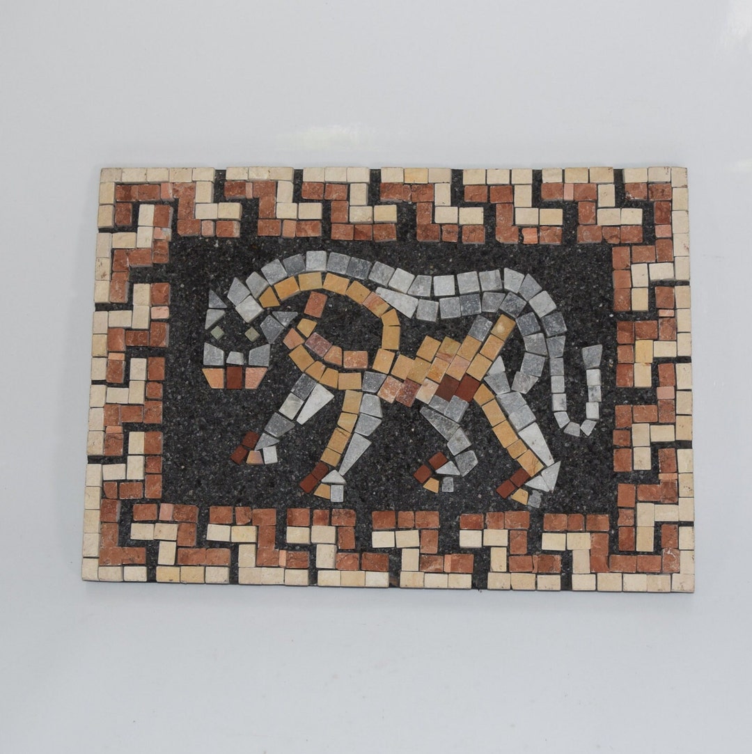 Vintage Eilon Mosaics Hand Made Tile Israel Stone Large Cat Jaguar ...