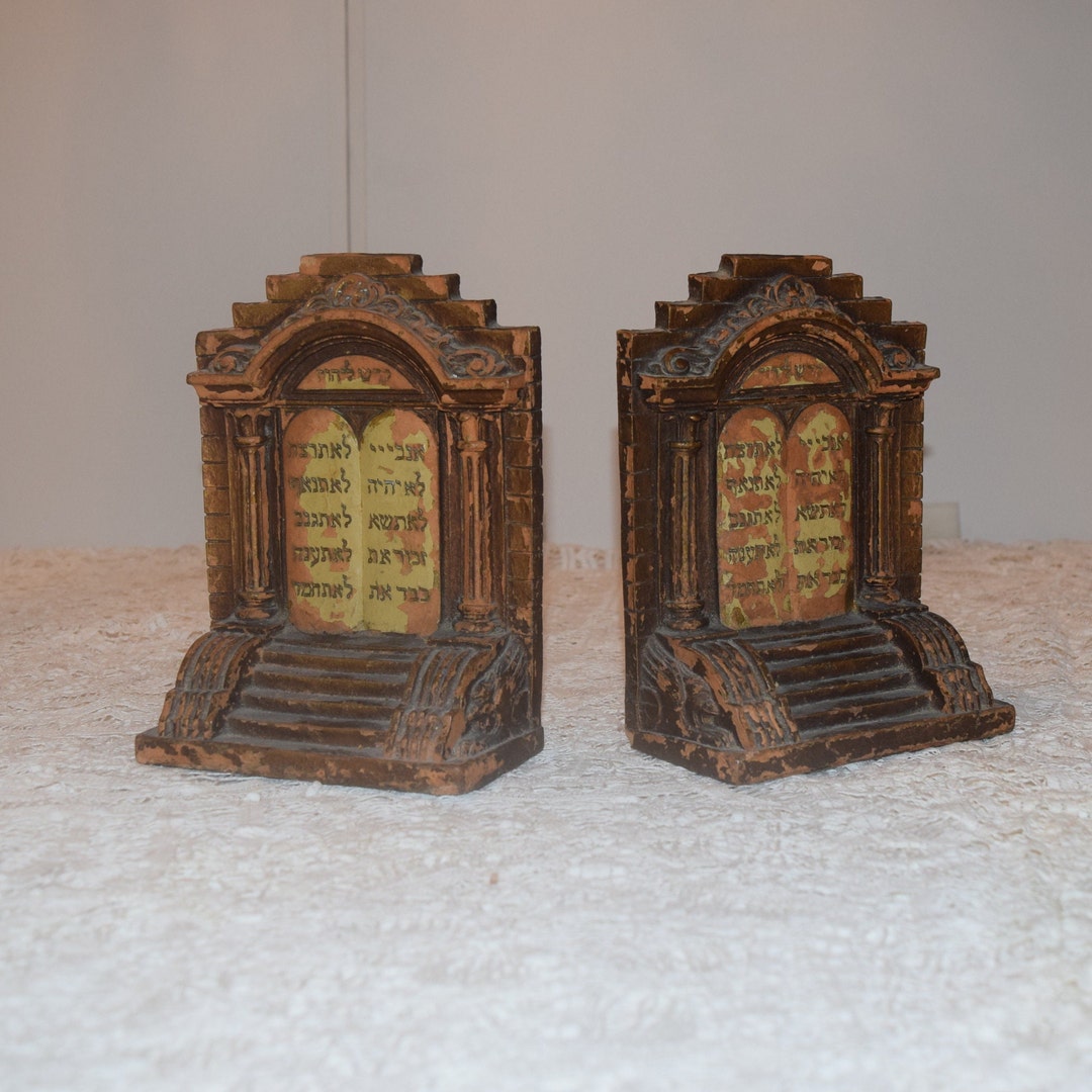 Jewish Torah Bookends Syroco Wood Judaica Ten Commandments Judaism ...