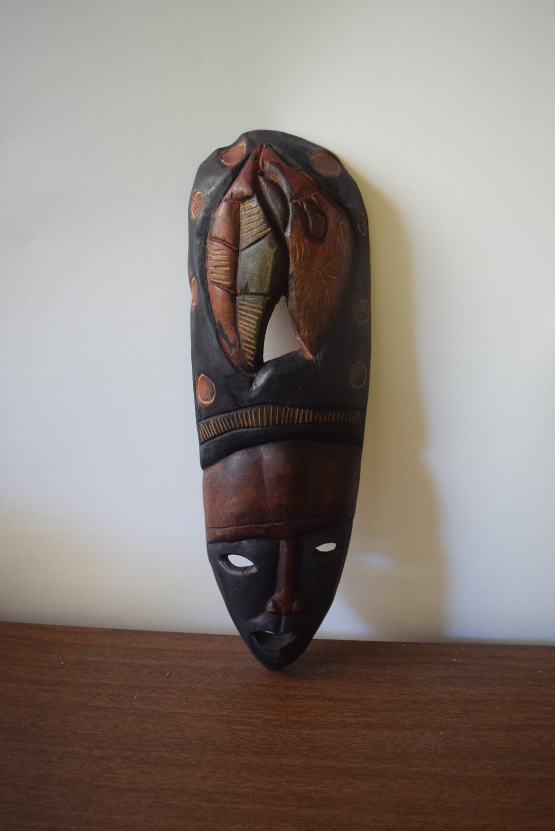 African Ebony Wooden Face Mask Hand Carved Wooden Face Mask Detailed ...