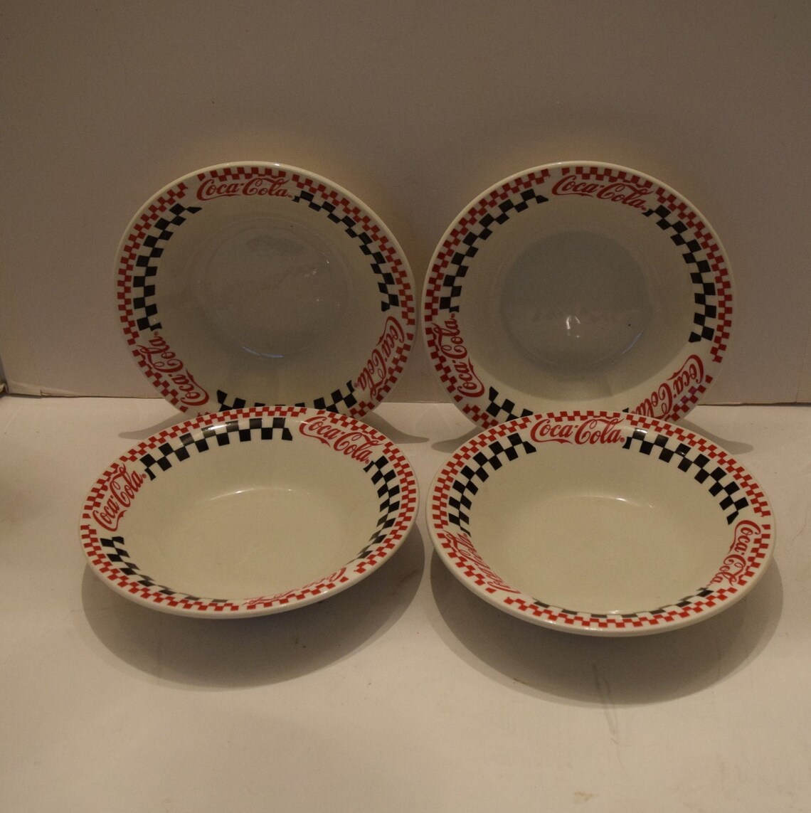Set of 4 Coca-cola Plate Dinnerware White Logo Coke Checkered - Etsy