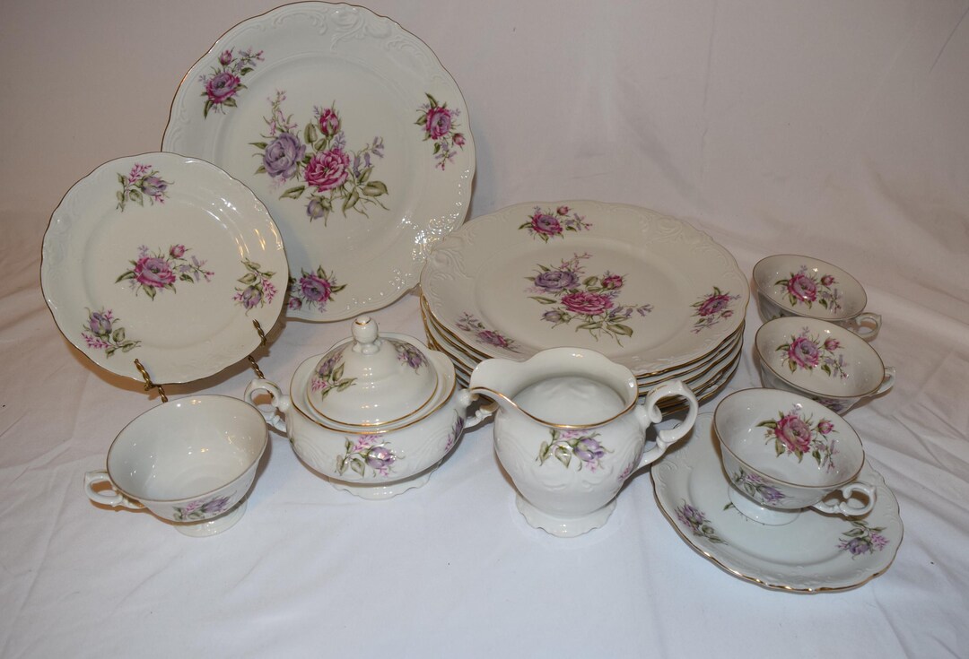 Walbrzych Porcelain China Made in Poland Embossed White Pink & Purple ...