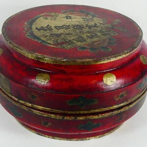 Large Chinoiserie Antique Chinese Keepsake Box, Wood Asian Red Painted ...