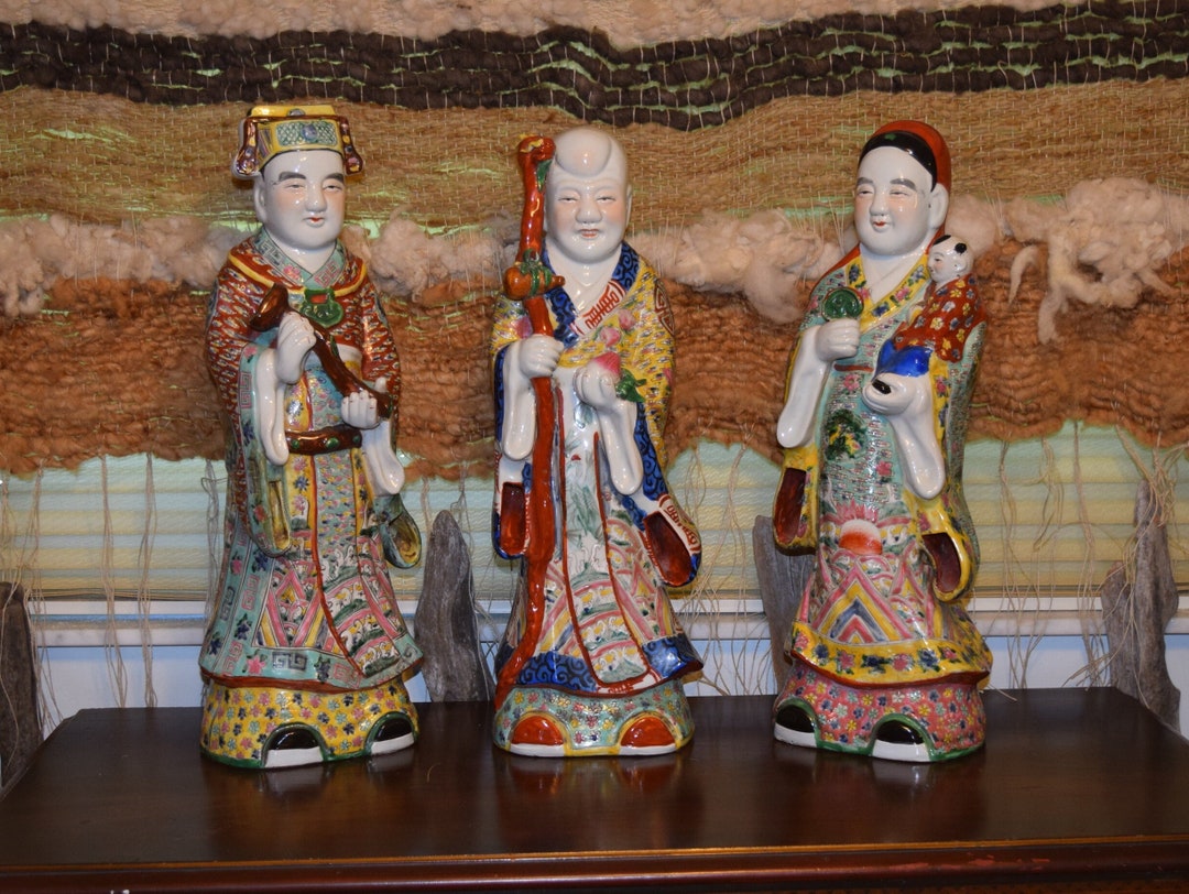 Sanxing Statues Chinese Fu Lu Shou Porcelain Three Deities Oriental ...