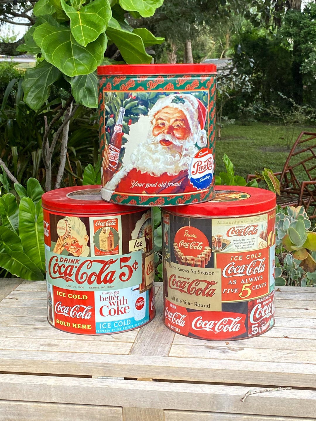 Reproduction Coca-cola Coke Popcorn Tin Can W History of Logos Large ...