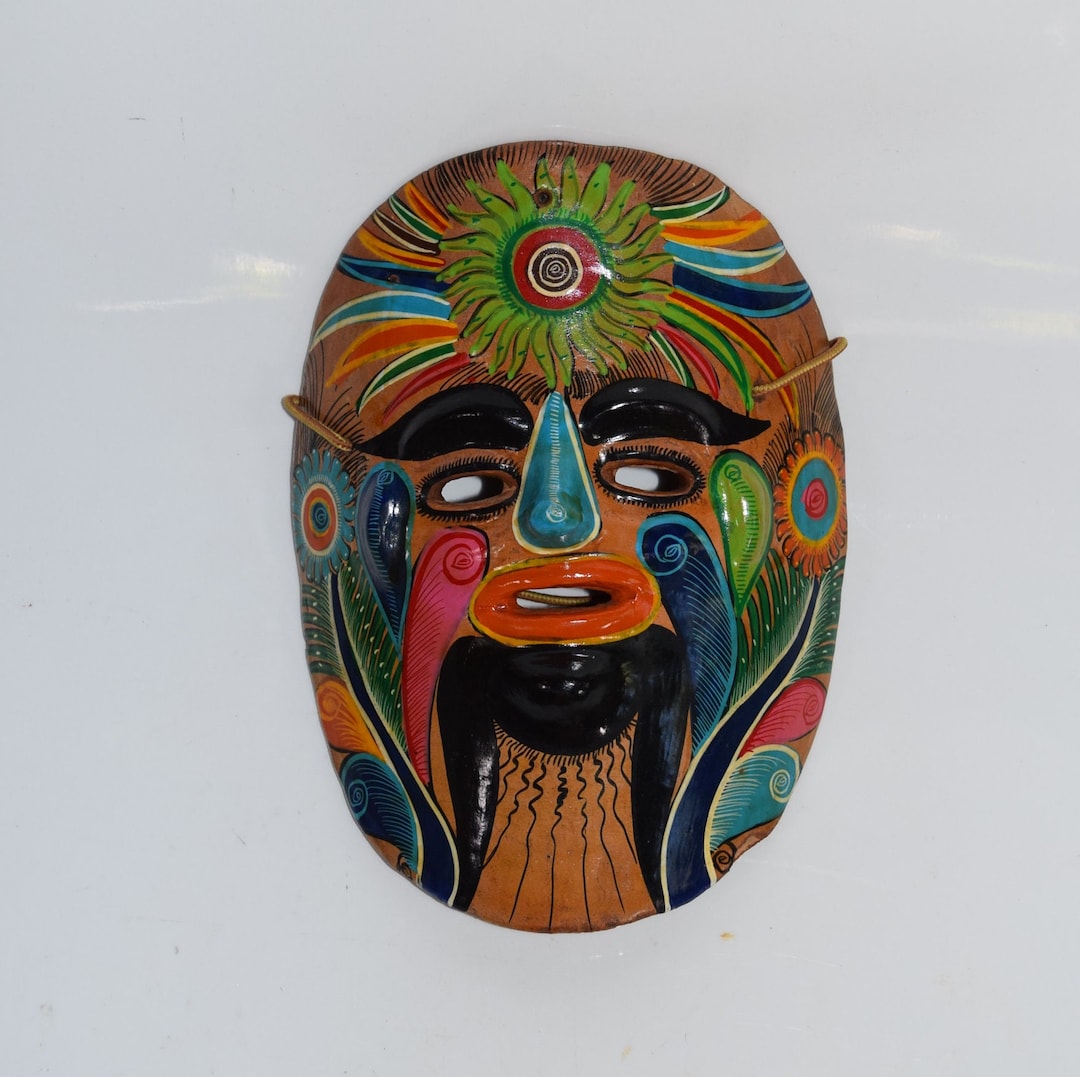 Colorful Hand-painted Mexican Folk Art Terra Cotta Clay Pottery Mask ...