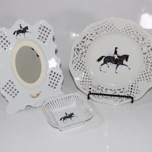 The Huntsman Porcelain Equestrian Horse & Rider Dressage Reticulated ...