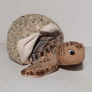 Peru Enamel & Clay TURTLE Miniature Figurine Clay Out of the Shell Baby ...