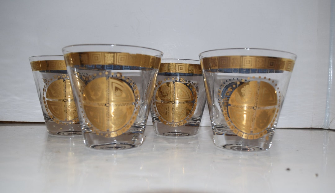 Medallion Emblem Cocktail Bar Glasses Georges Briard Style Rock Glasses ...