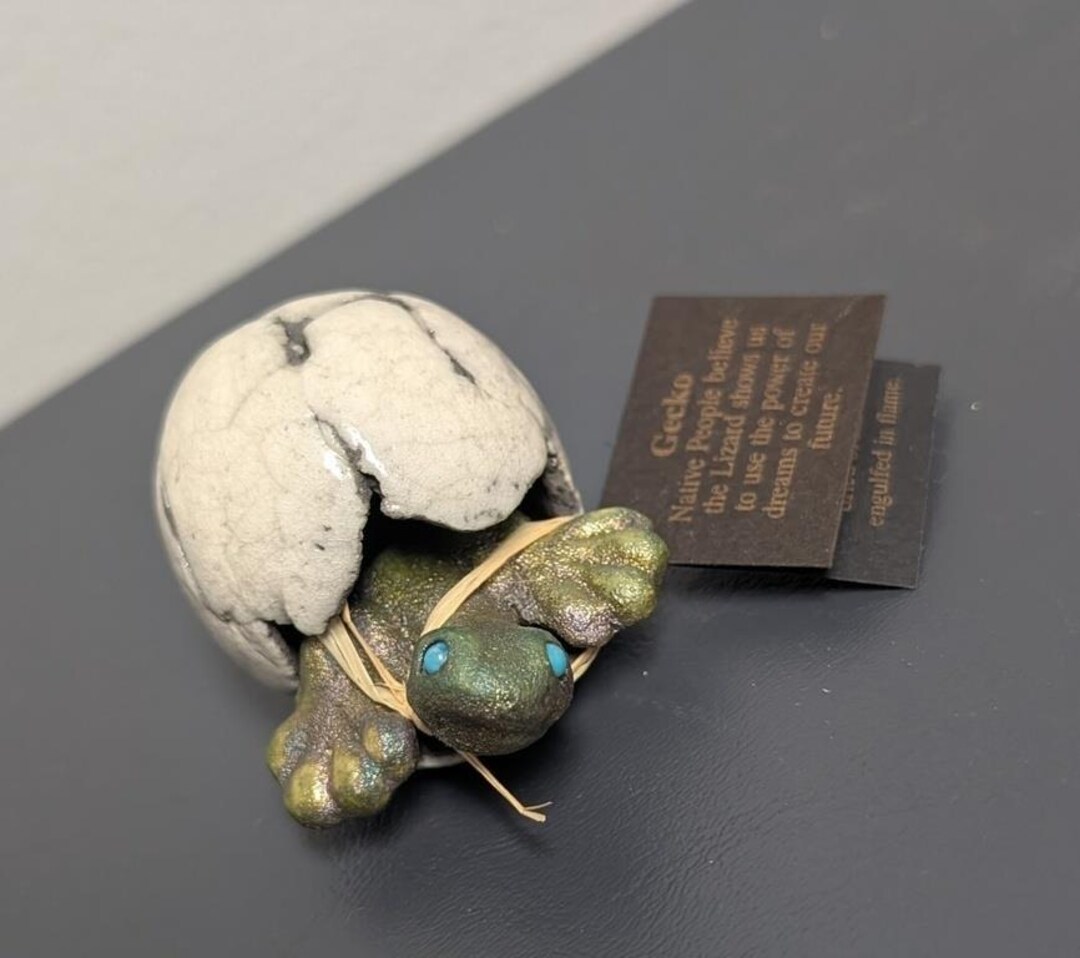 Raku Baby Salamander in a Crackle Egg Lizard Hatchling Hatching Egg ...