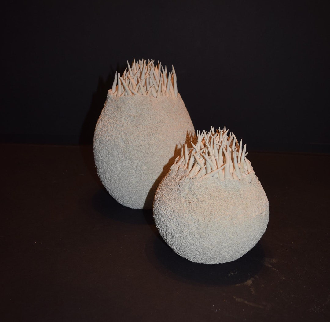 Abstract Modernist Spiked Biomorphic Pottery Sculpture With Spiked ...
