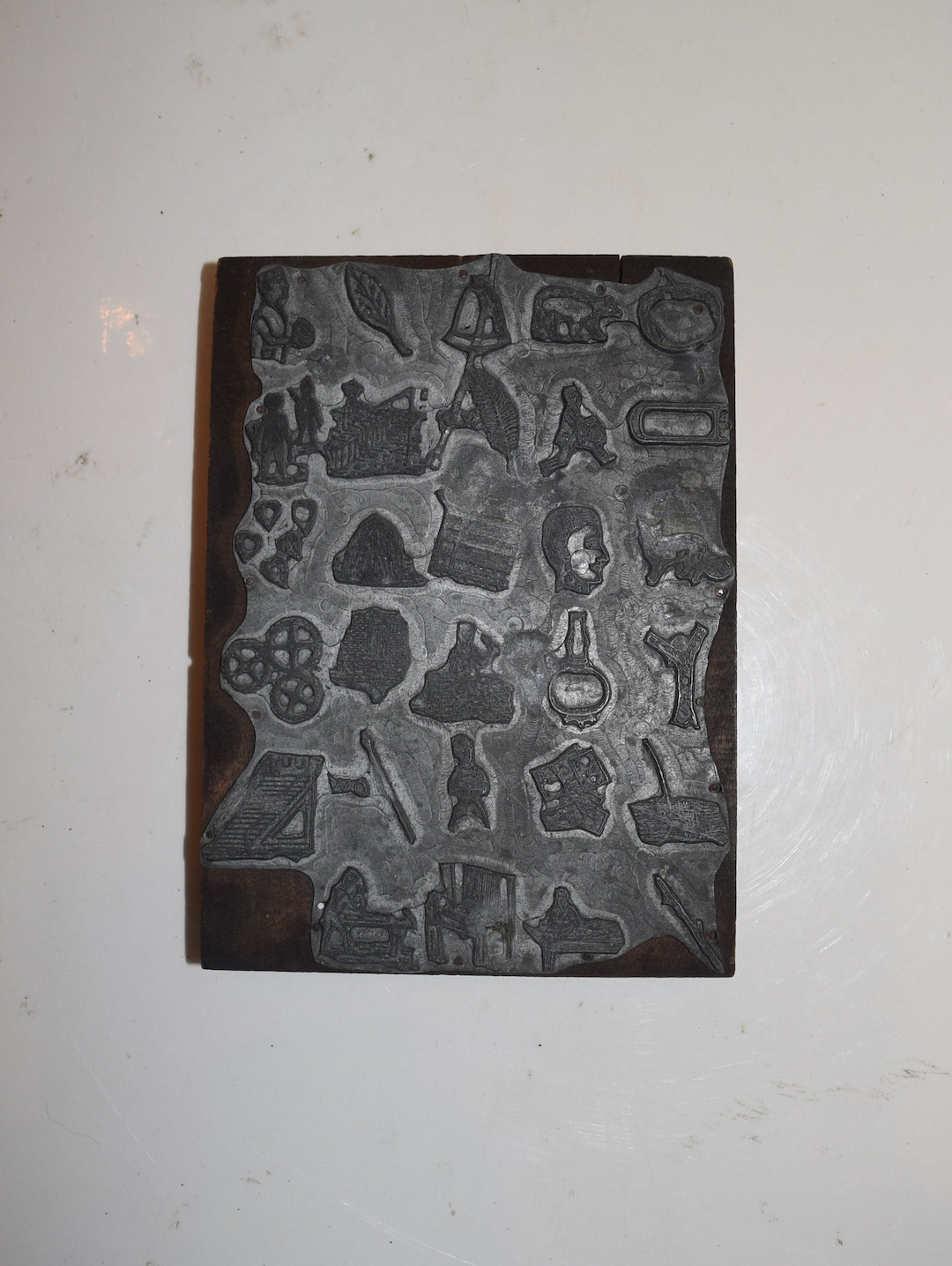 Printer's Stamp Printing Plate Rustic Wood Backed Metal Printmaking ...