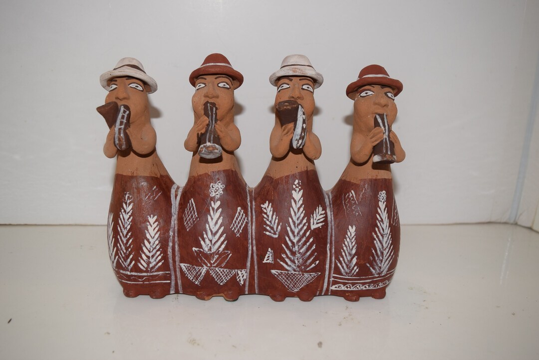 Peruvian Folk Art Pottery Hand Crafted Terra Cotta Clay Flute Six ...