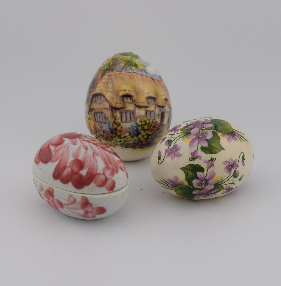 3 Egg Shaped Vintage Collectables by the Egg Lady Floral Themed ...