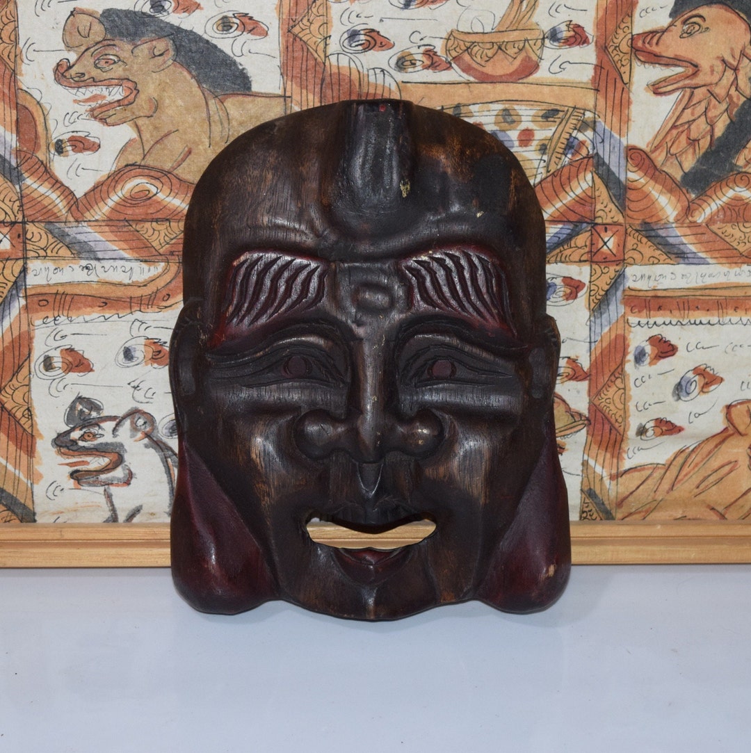 Laughing Buddha, Solid Wooden Mask Zen Hand Carved Budai Japanese Wall ...