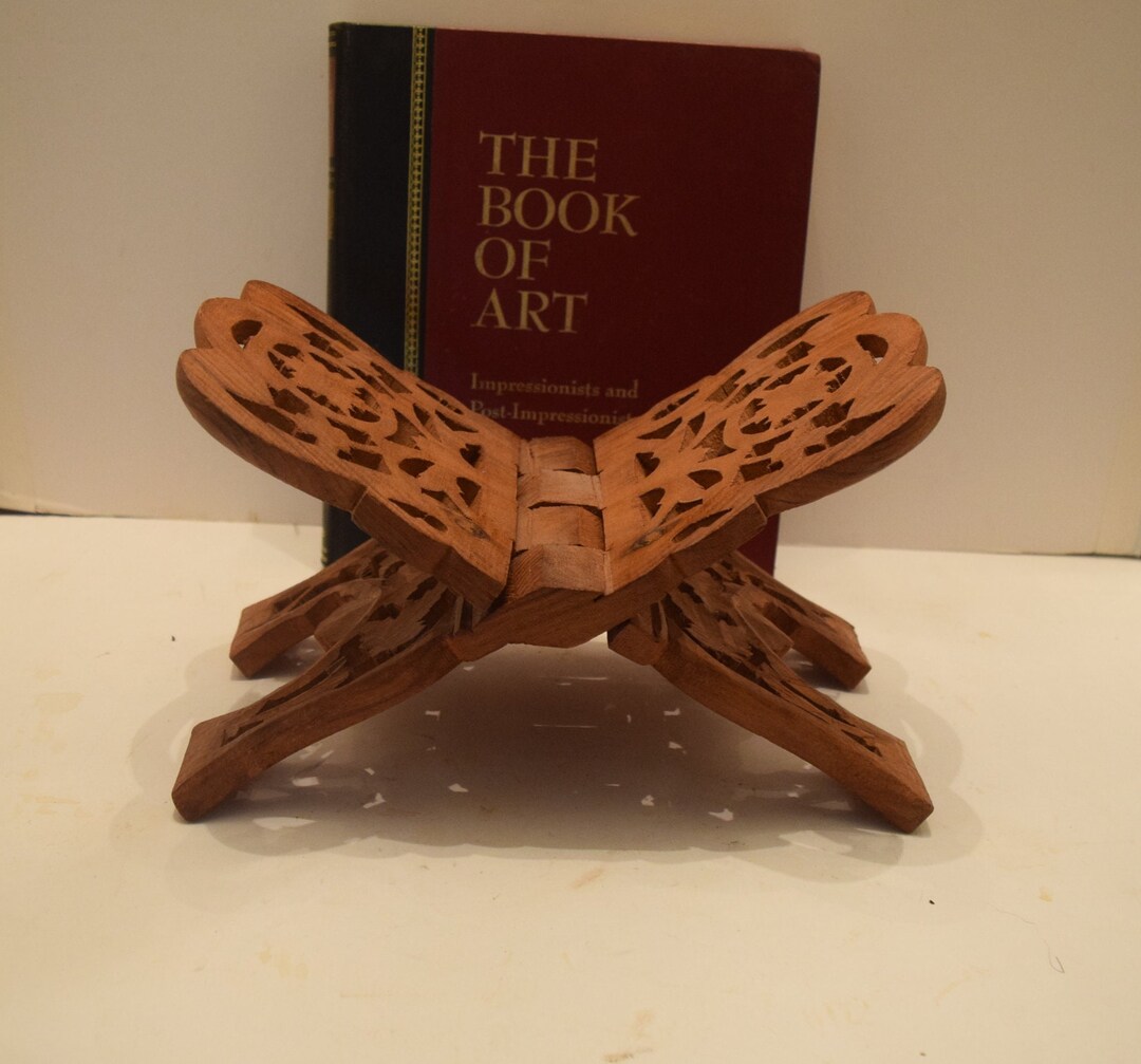 Wooden Book Reading Stand Hand Carved Holy Book Holder Folding Stand ...