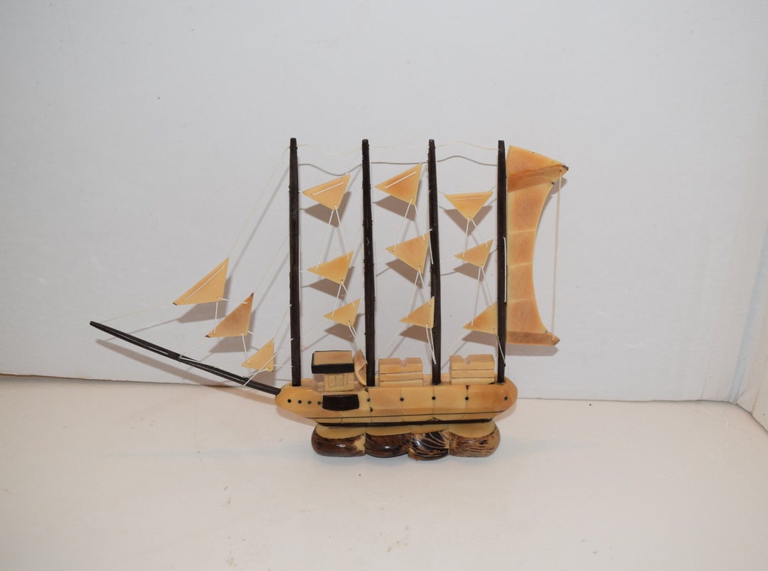 Vintage Cow Horn Sailing Ship Schooner Unusual Circa 1950’s Model Retro ...