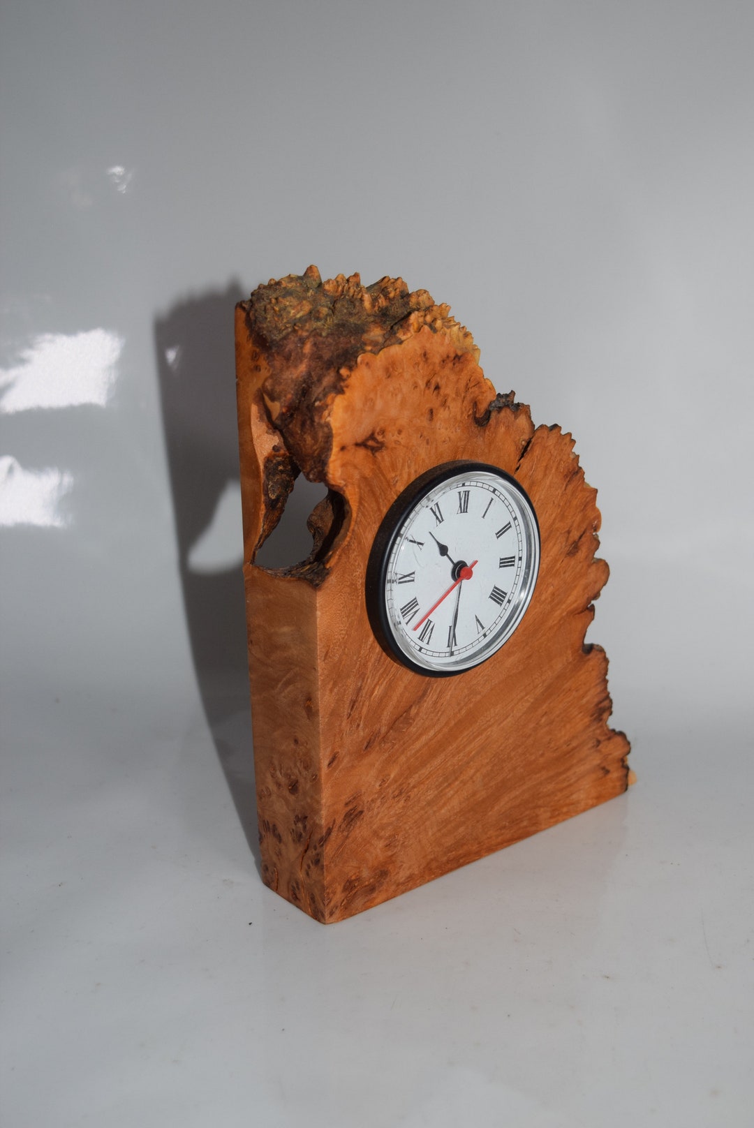 Mid-century Burl Wood Quartz Desk Clock by Charles Elkan Wood Carved ...