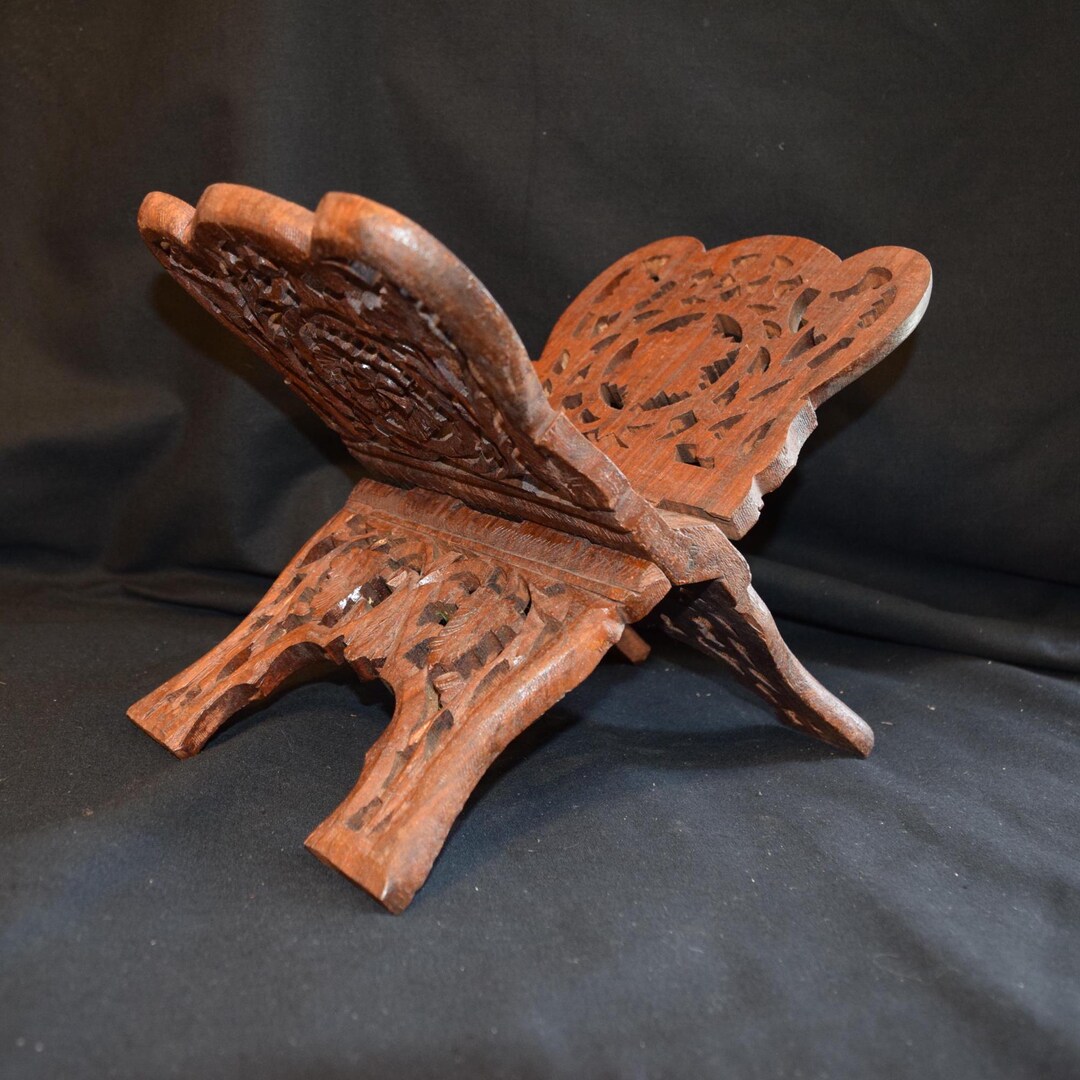 Wooden Book Reading Stand Hand Carved Holy Book Holder Folding Stand ...