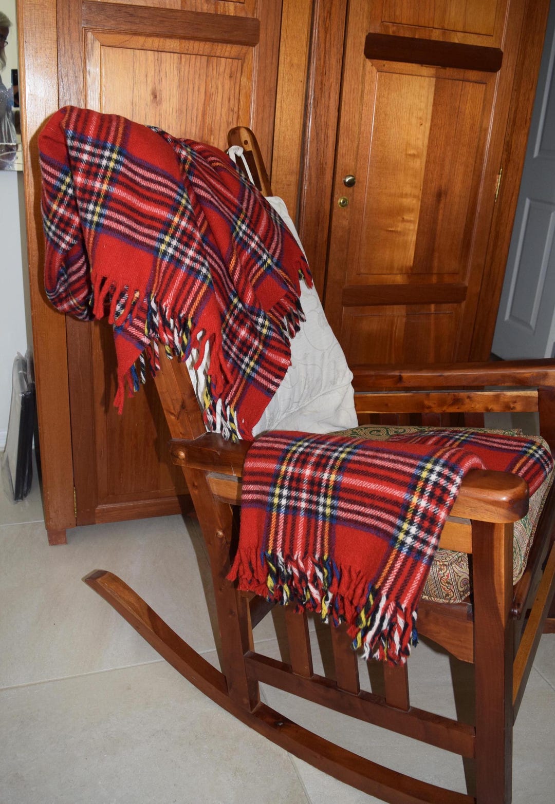 2 Faribo Red Blue Yellow Plaid Fringe Wool Throw Blanket Red Tartan ...