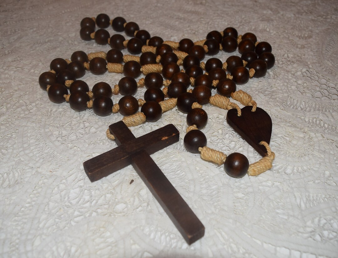 Large Monastery Wooden Macrame Rosary Oversize Italian Olive Wood Wall ...