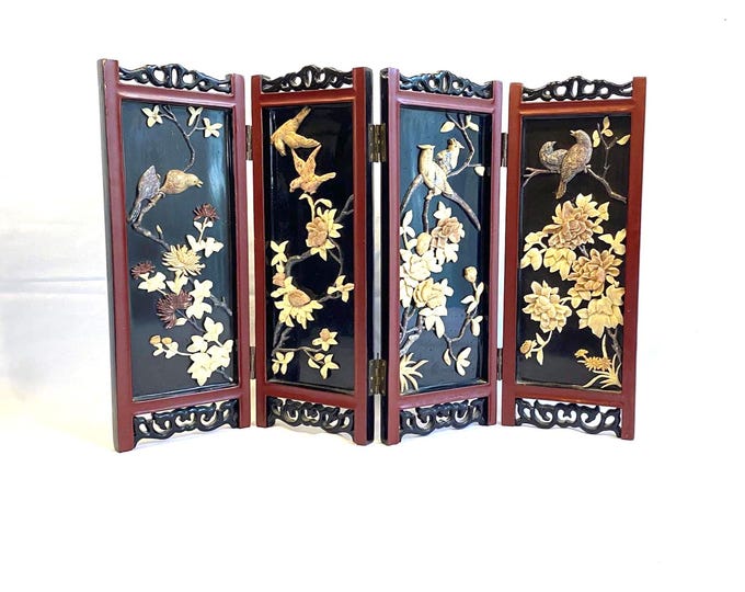 Japanese Geisha Landscape Tri-fold Tabletop Screen Triptych 3D Folding ...