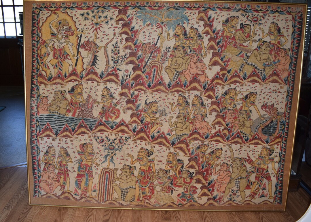 HUGE Narrative Palindon Painting From Kamasan Bali Midcentury Hindu ...