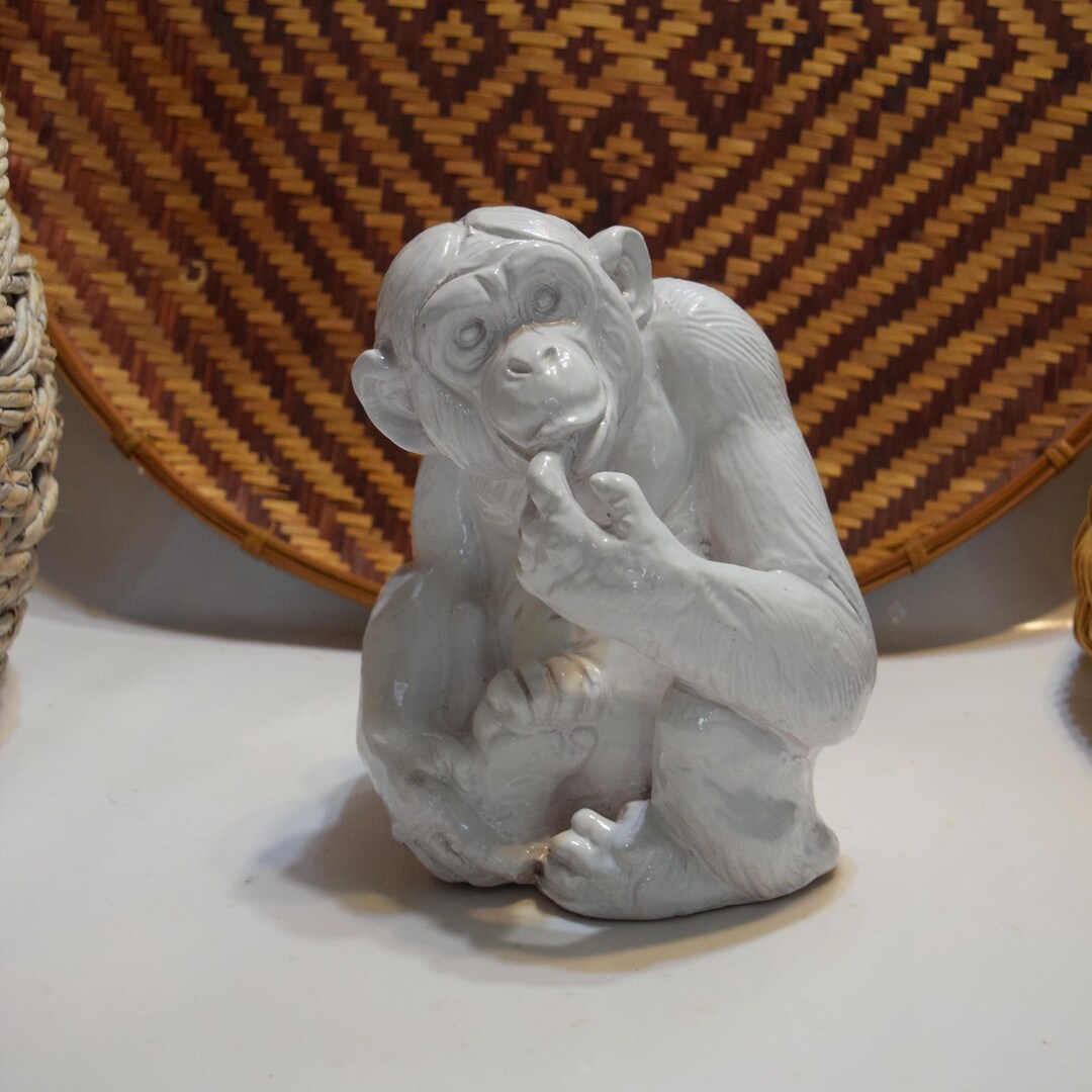 Italian White Glazed Terracotta Pottery Monkey Whimsical Sitting Chimp ...