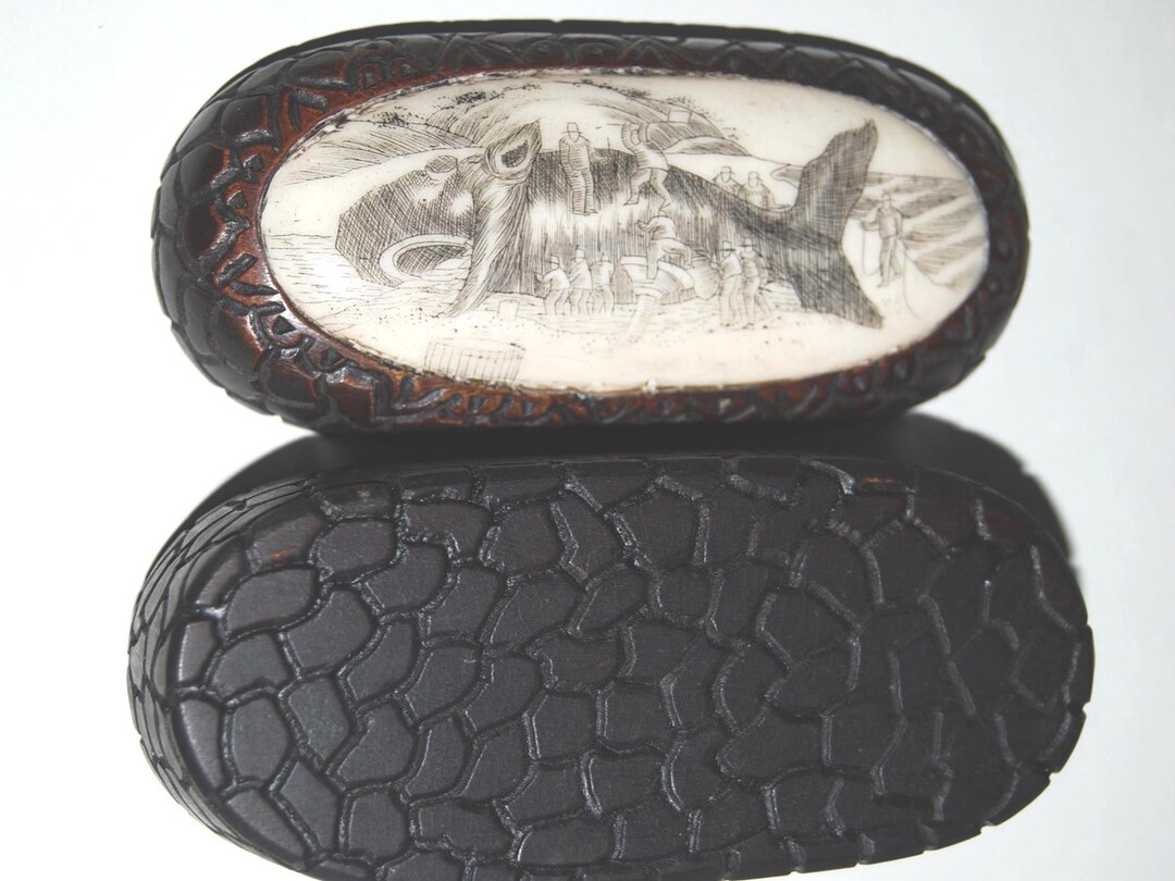 Whales Scrimshaw Style Trinket Box Hand Carved Basketweave Wood Box ...