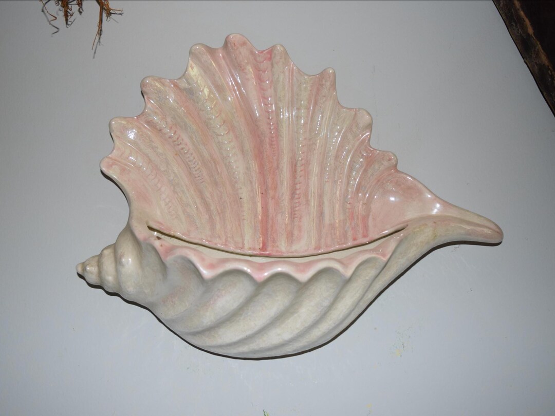 Large Ceramic High Relief Conch Shell Wall Planter, Seashell Wall Decor ...