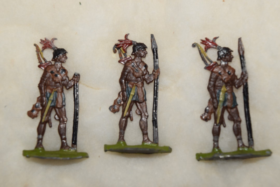 3 Indian War: Fur Traders Indian Cast Lead Flats Toy Indian Figures Toy ...